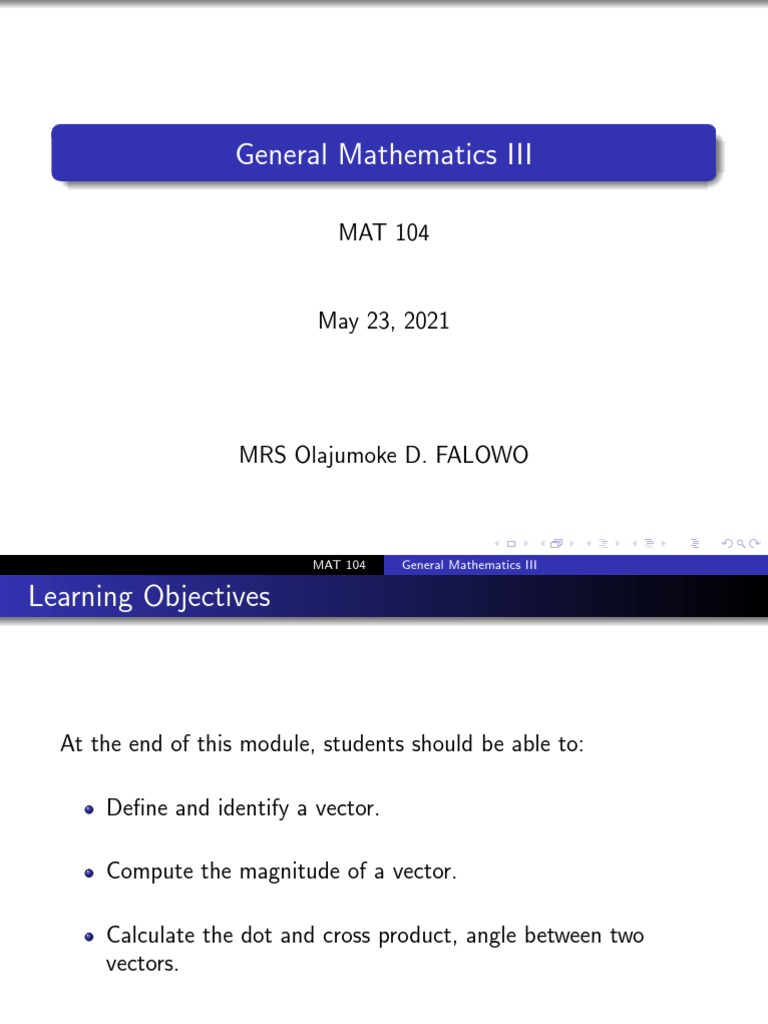Math 104 PDF | Download Free PDF | Euclidean Vector | Vector Space
