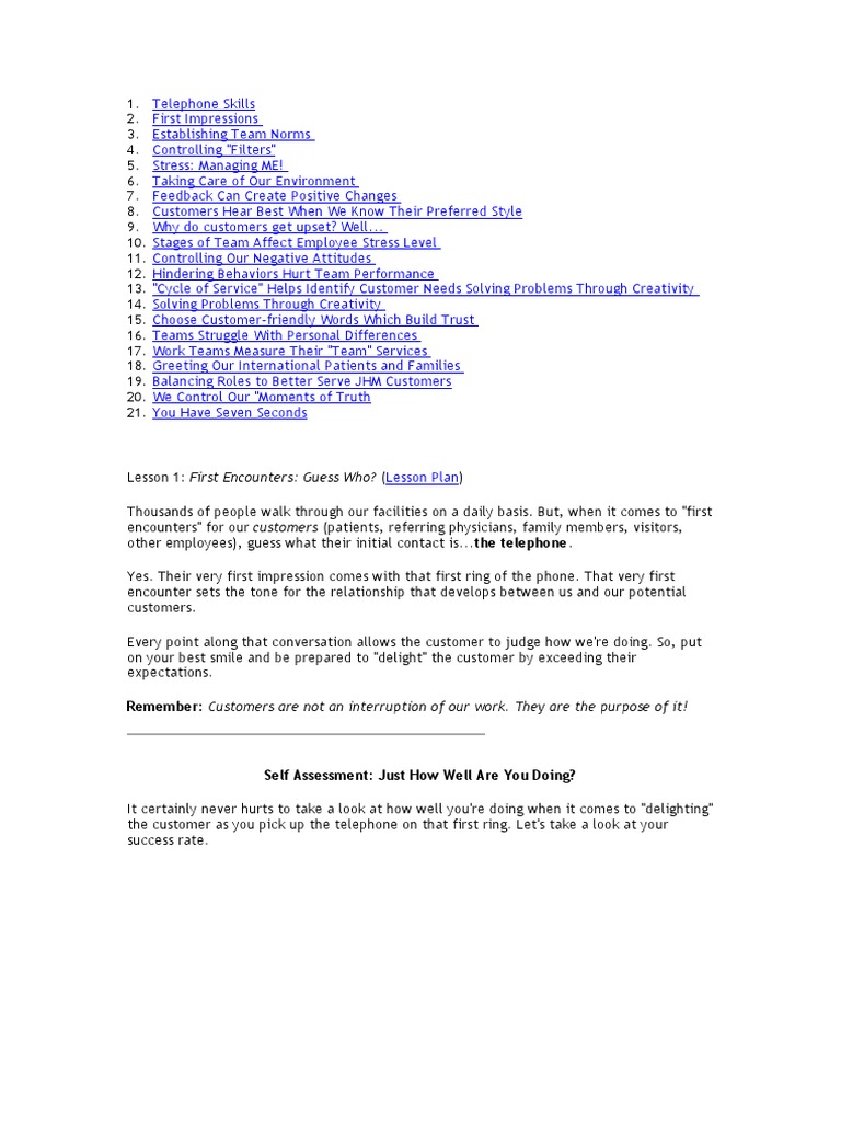 John Hopkins Service Excellence - Mini Lessons | Download Free PDF ...