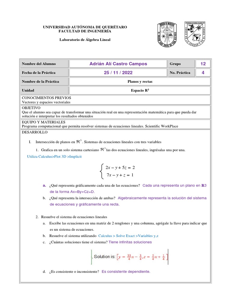 Intersección de rectas y planos en R3 | PDF | Ecuaciones | Sistema de ...