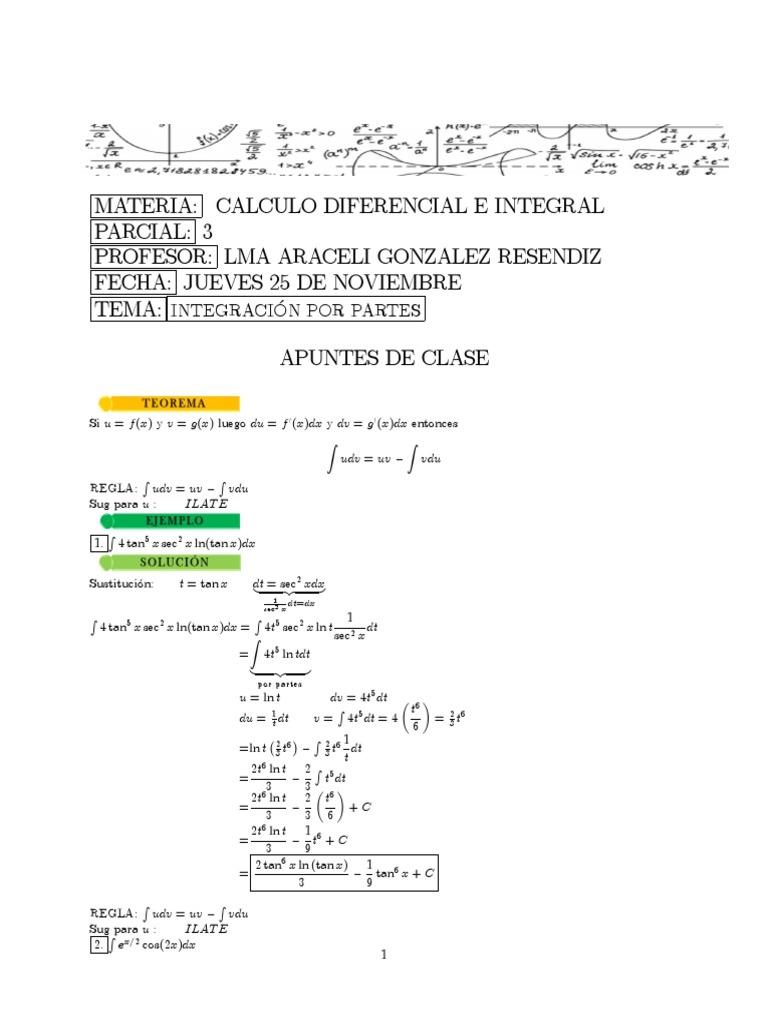 Integración por Partes en Cálculo Integral | PDF | Cálculo | Análisis ...