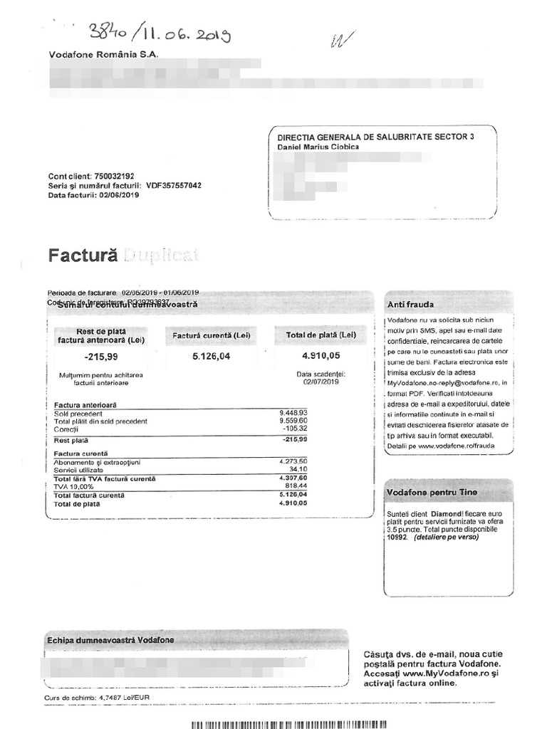 Factura Vodafone 357557042 Din 02.06.2019 B | PDF