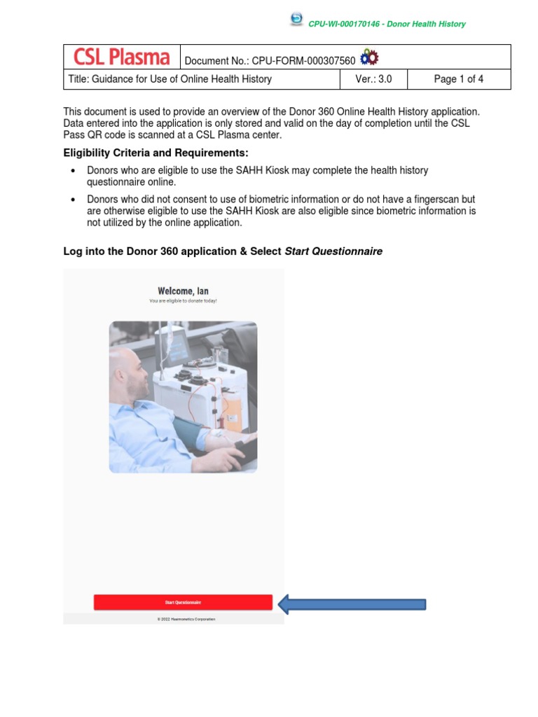 Cslplasma Online Health Questionnaire Instructions March2023 | PDF | Qr Code | Computing