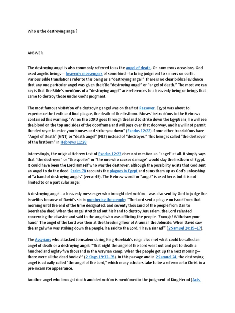 Who Is The Destroying Angel | PDF | Books Of Samuel | Religious Belief ...