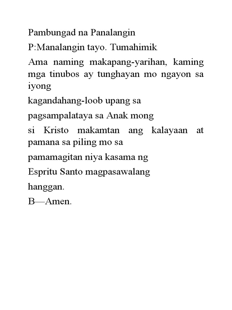Pambungad Na Panalangin | PDF Pambungad Na Panalangin | PDF