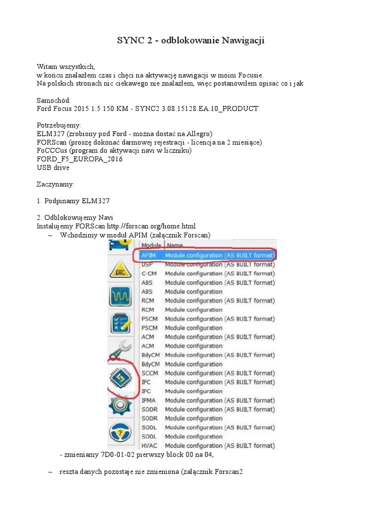 Sync 2 - Odblokowanie Nawigacji | PDF