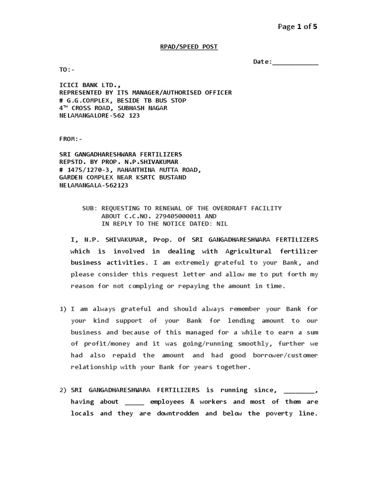 Request Letter - Shivakumar-Fertilizer | PDF | Banks | Overdraft