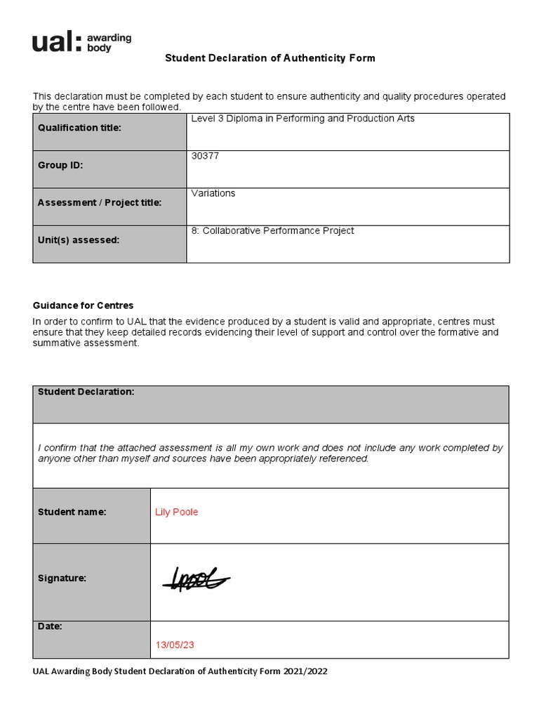 Authentication Form Diploma 1 | PDF