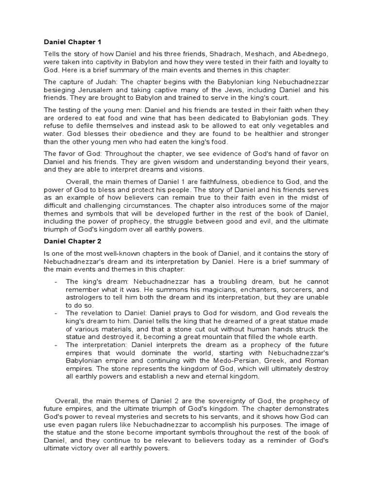 Daniel Chapter by Chapter Summary | PDF | Shadrach, Meshach, And ...