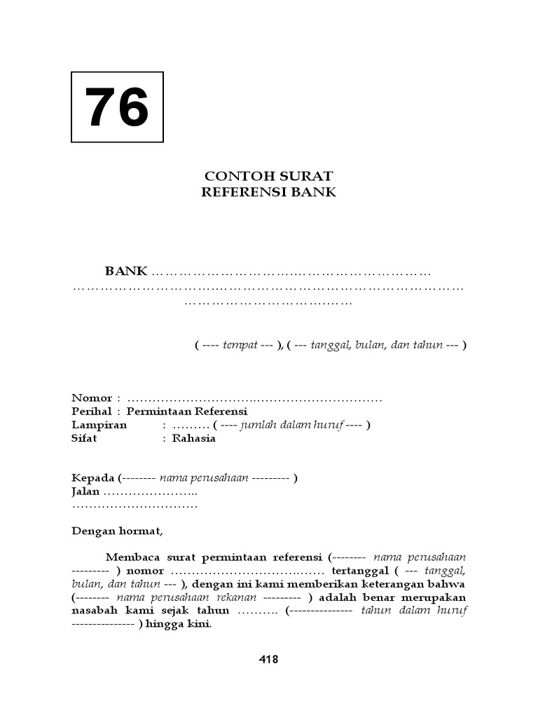 Contoh Surat Referensi Bank Resmi | PDF
