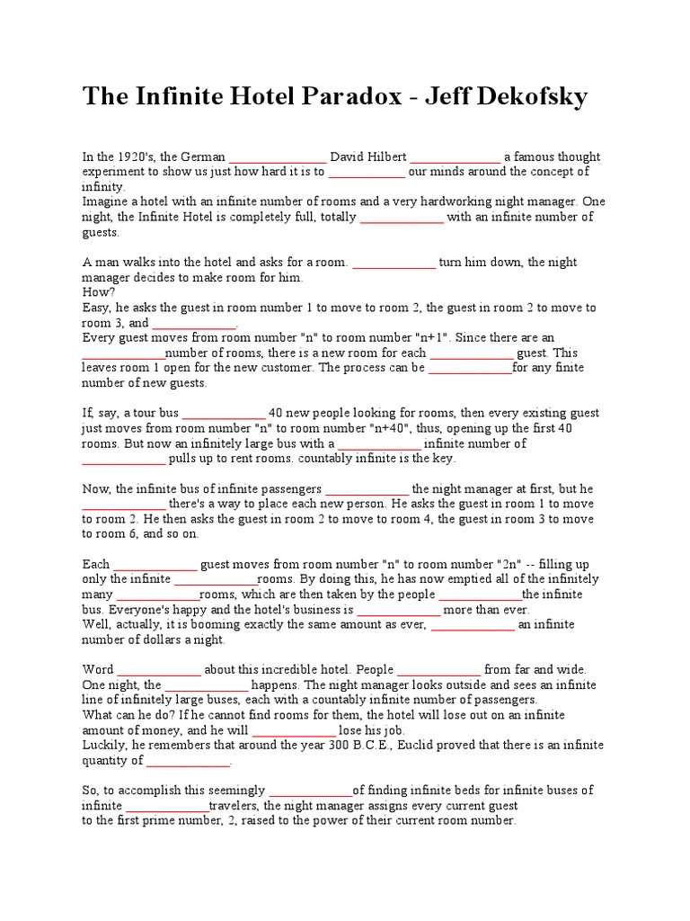 Hilbert's Infinite Hotel Paradox Explained | PDF | Numbers | Integer