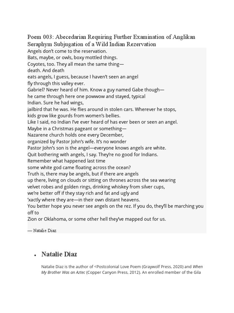 Abecedarian on Angels and Reservation Life | PDF | Religion ...