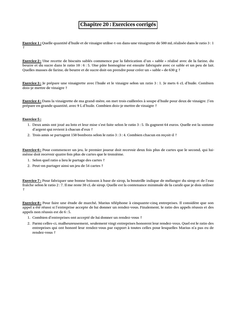 Exercices corrigés de proportionnalité 5ème | PDF | Cuisine | Cuisine