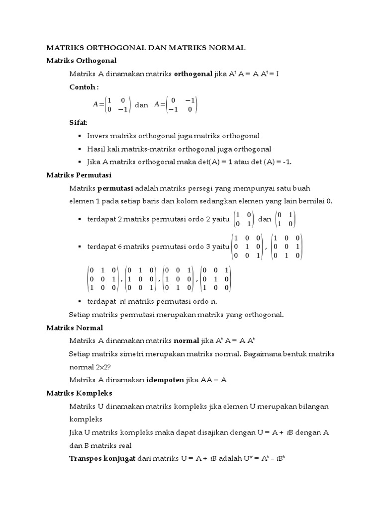 MATRIKS ORTOGONAL DAN MATRIKS NORMAL | PDF