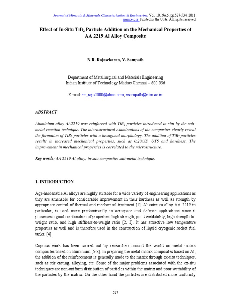 Effect of In-Situ TiB2 Particle Addition On The Mechanical Properties of | PDF | Composite ...