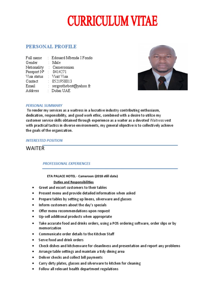 CV Waiter | PDF