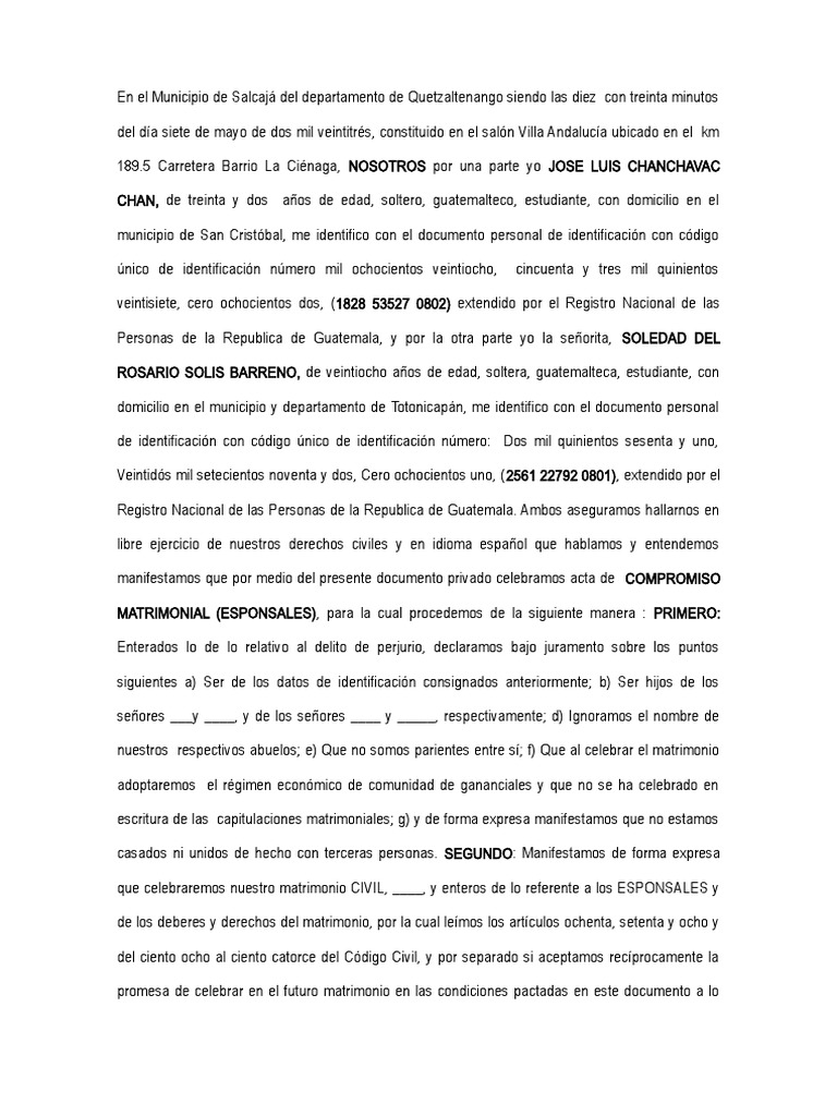 Acta Requirimiento De Esponsales 2 Pdf Guatemala Justicia