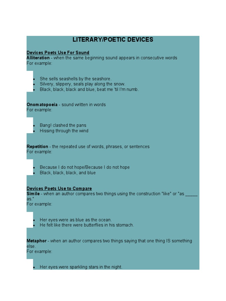 Poetic Devices for Aspiring Writers | PDF | Poetry