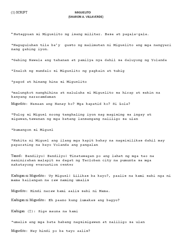 Script Miguelito (Sharon A. Villaverde) | PDF