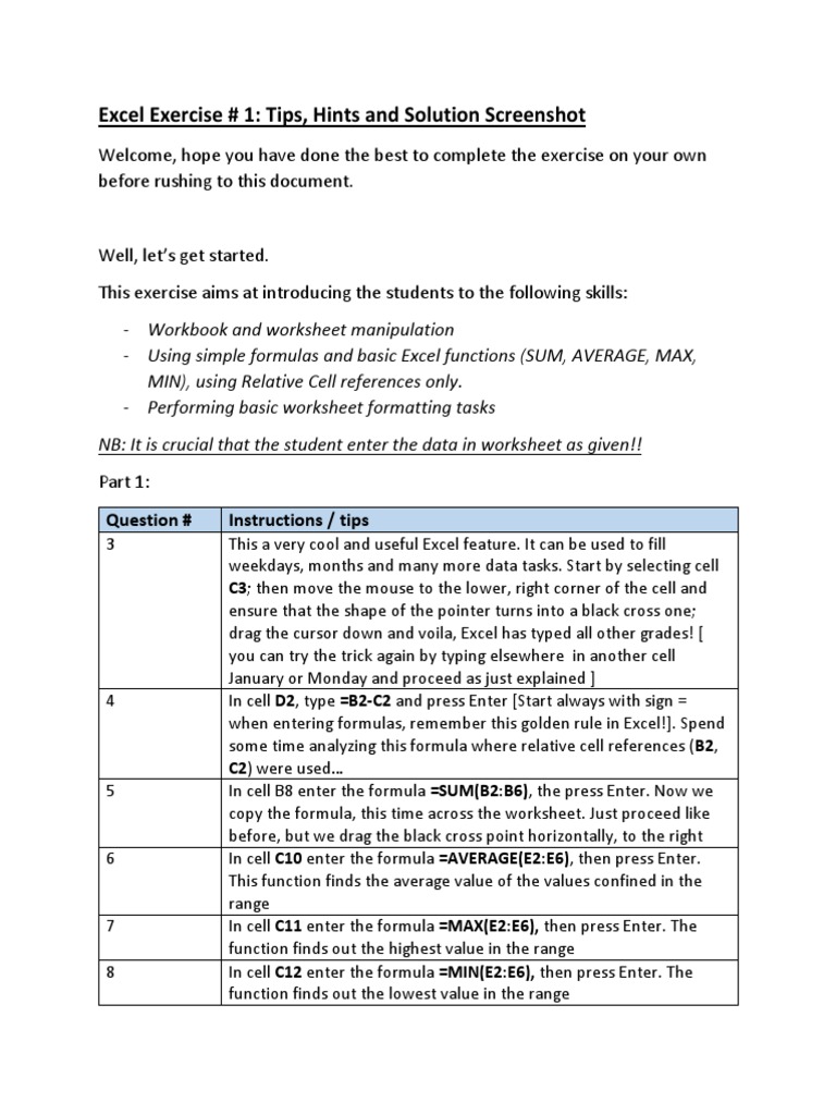 Excel Exercise#1 Part1 Solution | PDF | Microsoft Excel | Worksheet Excel Exercise#1 Part1 Solution | PDF | Microsoft Excel | Worksheet