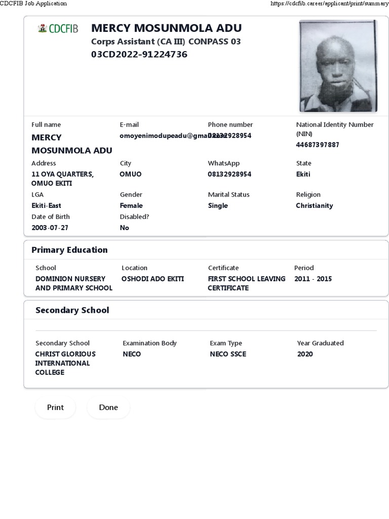 CDCFIB Job Application - PDF Adu | PDF