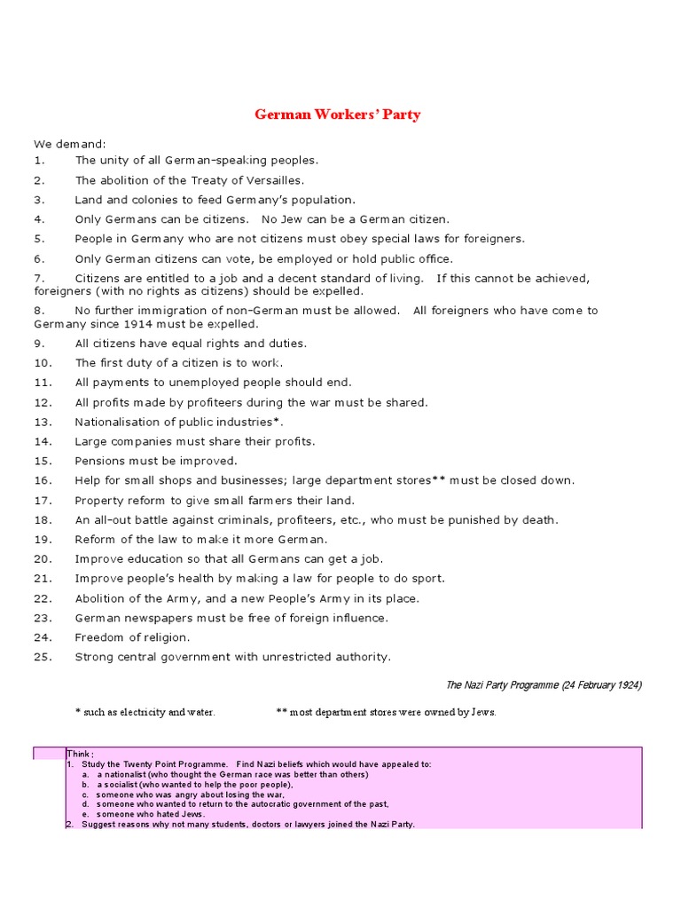 25 Point Plan Nazis | PDF