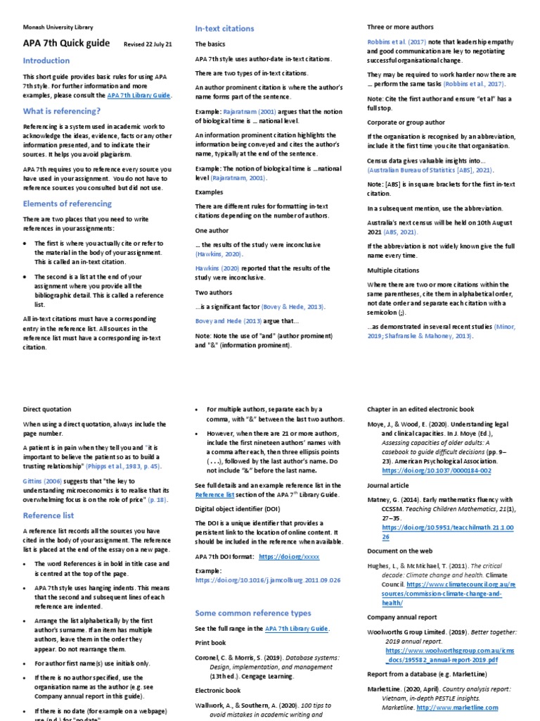 APA Citation Quick Guide | PDF | Citation | Digital Object Identifier APA Citation Quick Guide | PDF | Citation | Digital Object Identifier