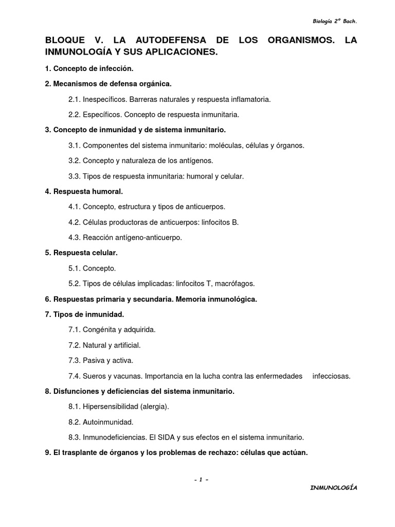Bloque V. Autodefensa de Los Organismos. Inmunología y Sus Aplicaciones PDF | PDF | Sistema ...