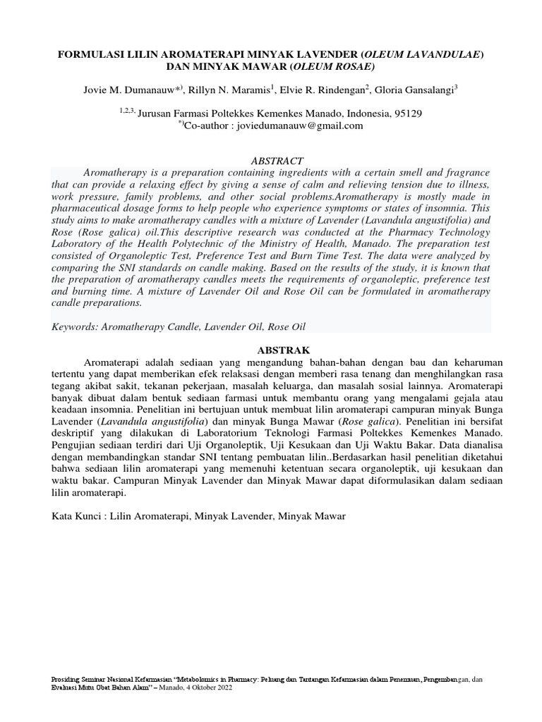 Formulasi Lilin Aromaterapi Lavender dan Mawar | PDF