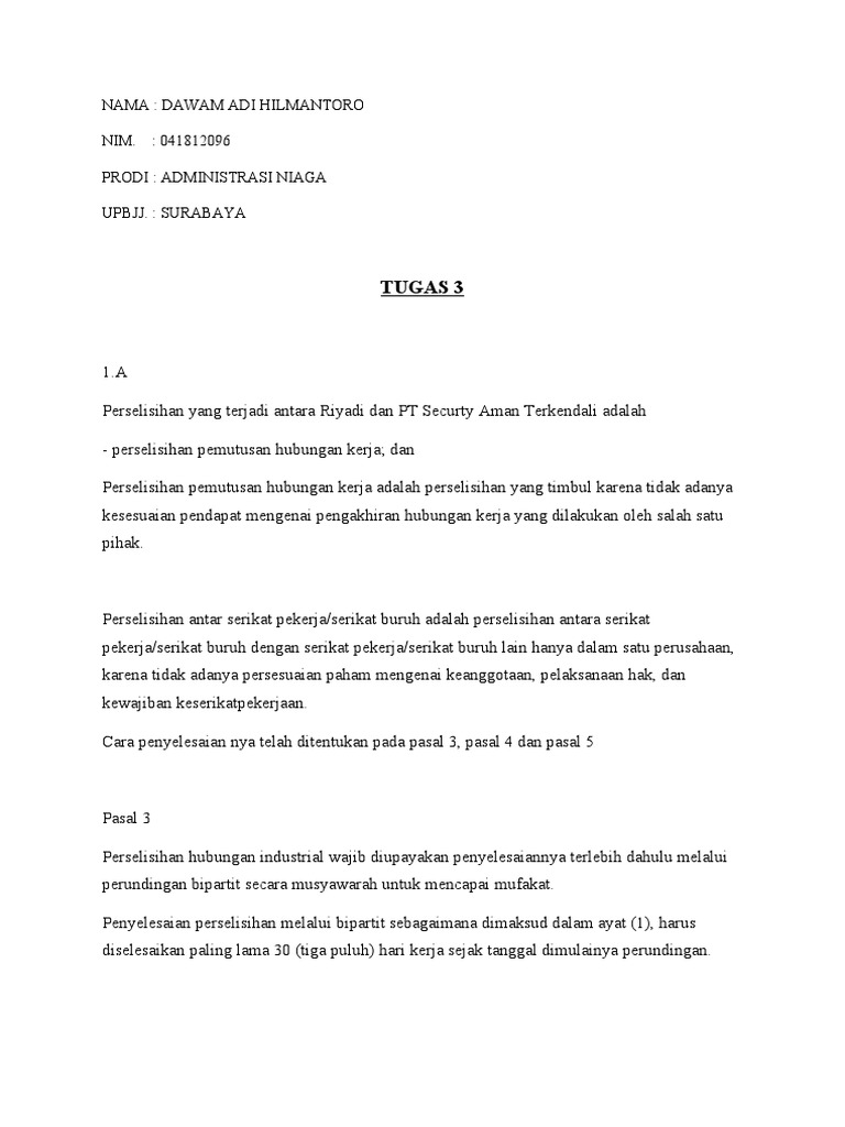 Tugas 3 Hukum Ketenagakerjaan | PDF | Hukum