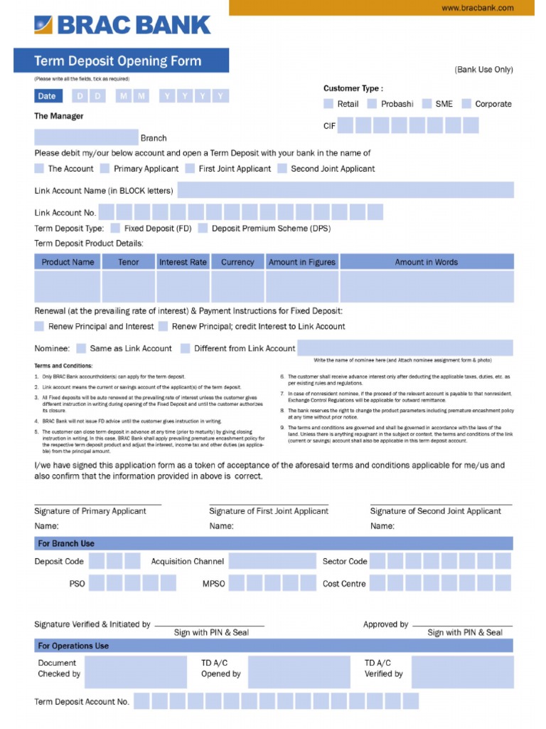 Term Deposit (FDR & DPS) Opening Form-English | PDF