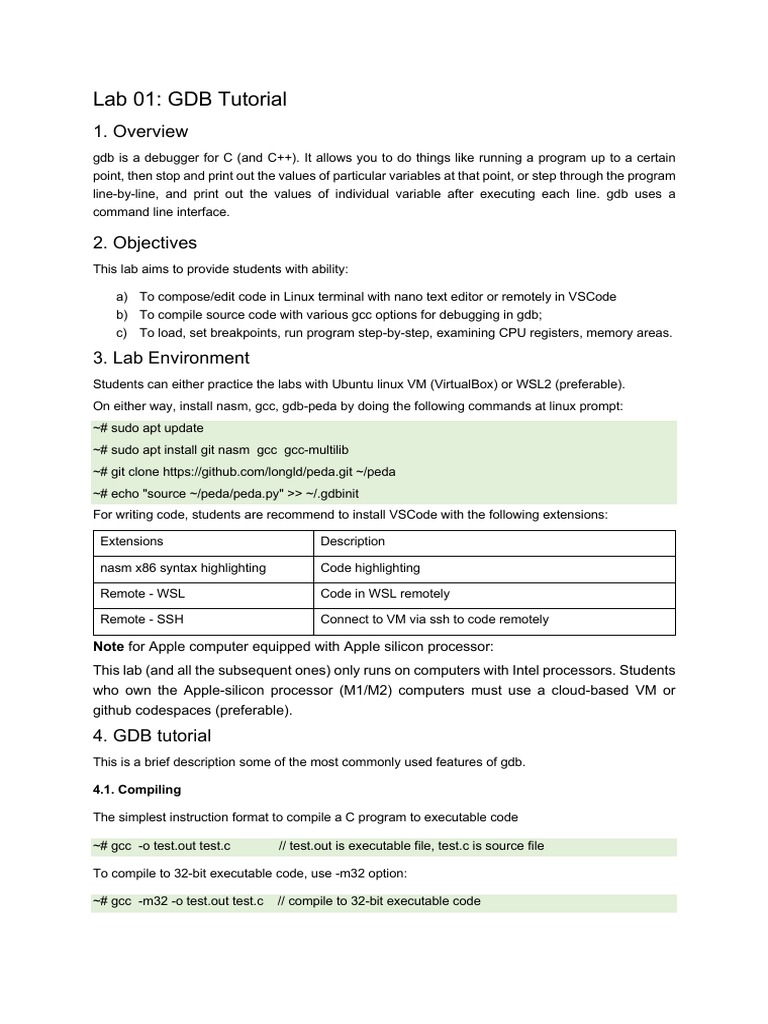 Lab01 GDB | PDF | Programming | Computer Program