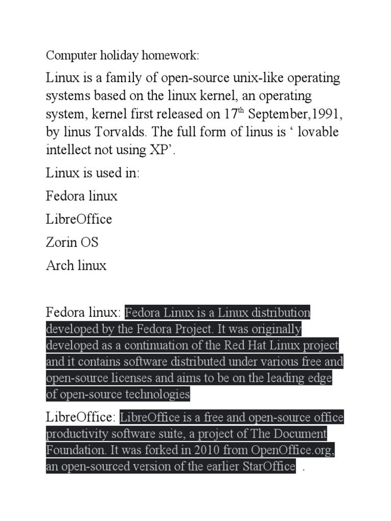 Computer Holiday Homework | PDF