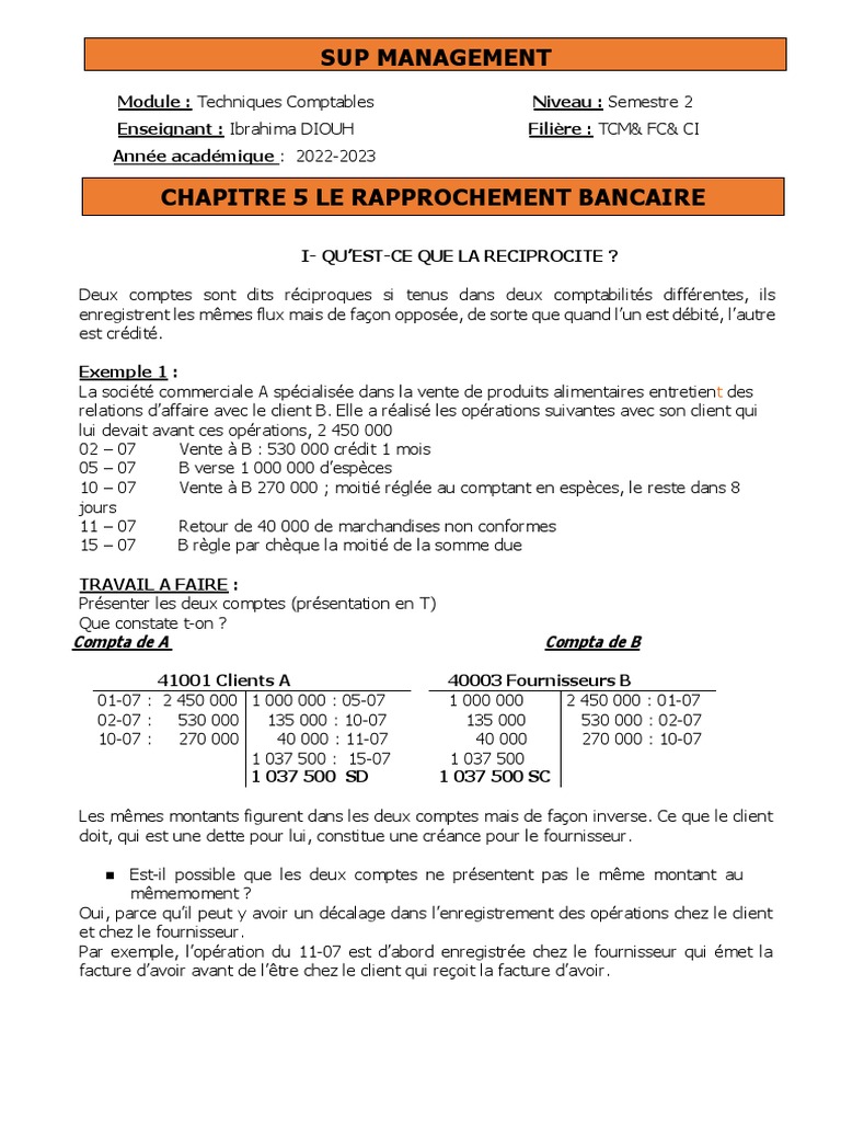 Chapitre 5 Le Rapprochement Bancaire PDF | PDF