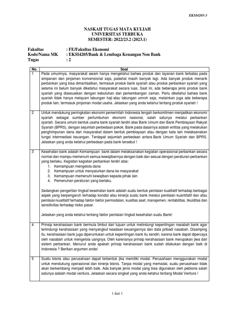 Soal Eksi4205 tmk2 3 PDF | PDF | Bisnis | Pengelolaan Keuangan & Uang
