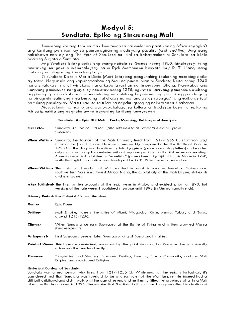 Sundiata Filipino Analysis | PDF