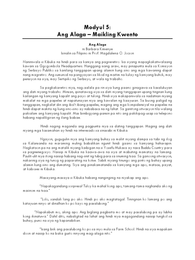 Ang Alaga The Pig by Barbara Kimenye Filipino Analysis | PDF