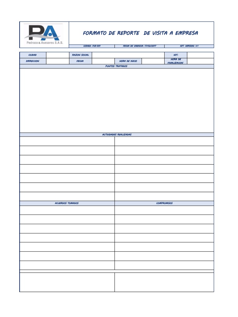 Formato de Reporte de Visita Empresarial | PDF