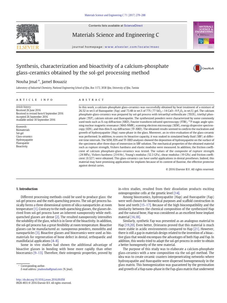Synthesis Characterization and Bioactivity of A Calcium Phosphate Glass ...
