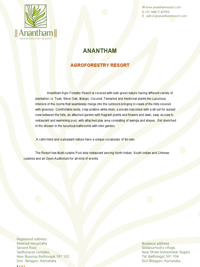 E-Brochure-Anantham Resort Latest | PDF | Lunch | Food And Drink