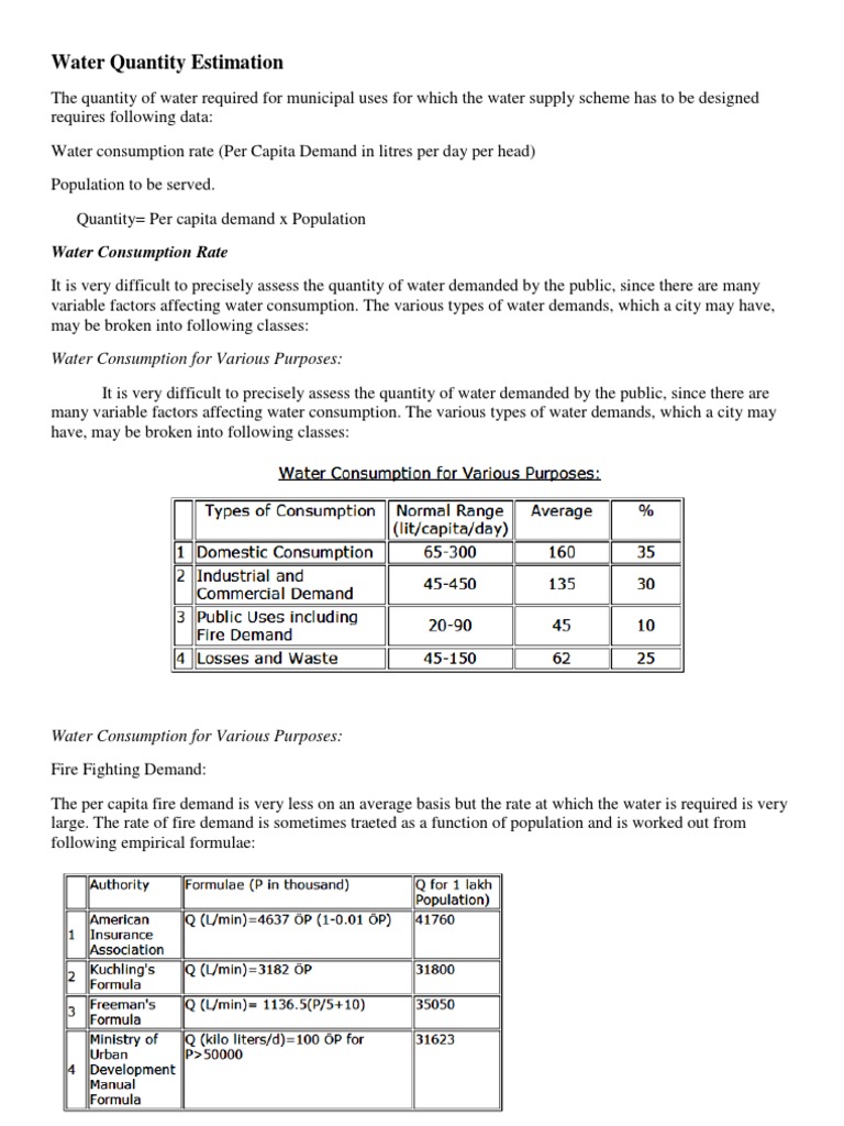 Water Quantity Estimation | PDF | Water Use | Demand