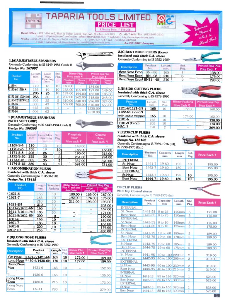 Taparia Hand Tools | Download Free PDF | Equipment | Metalworking