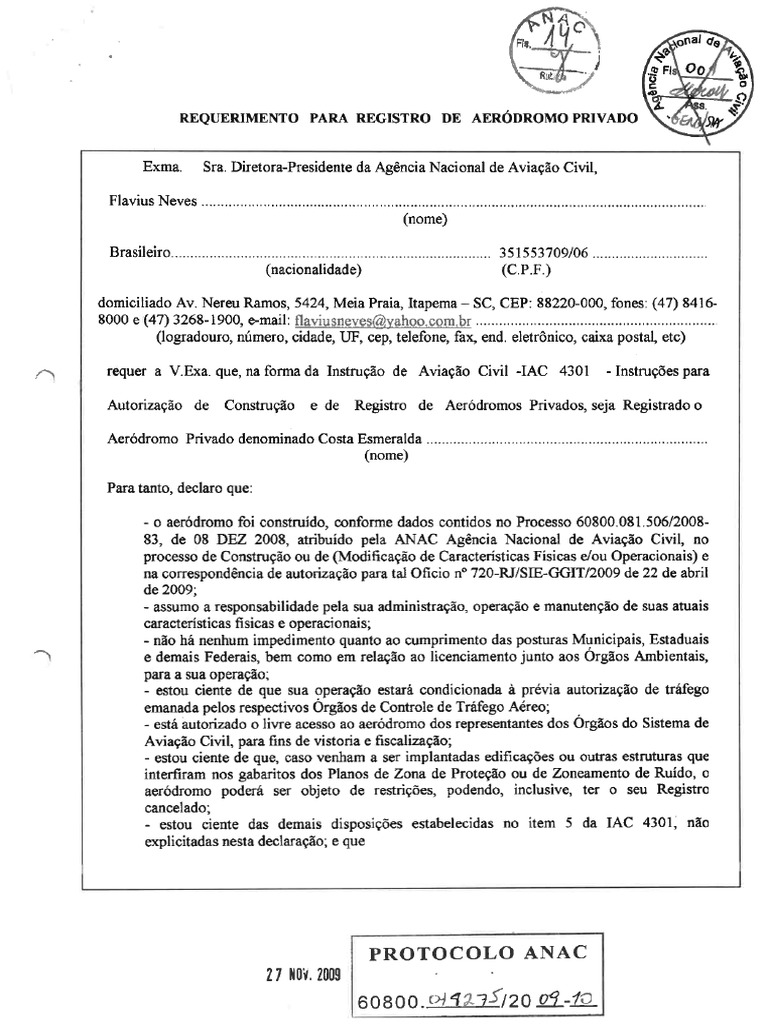 Requerimento de Registro Com Termo de Responsabilidade PDF | PDF