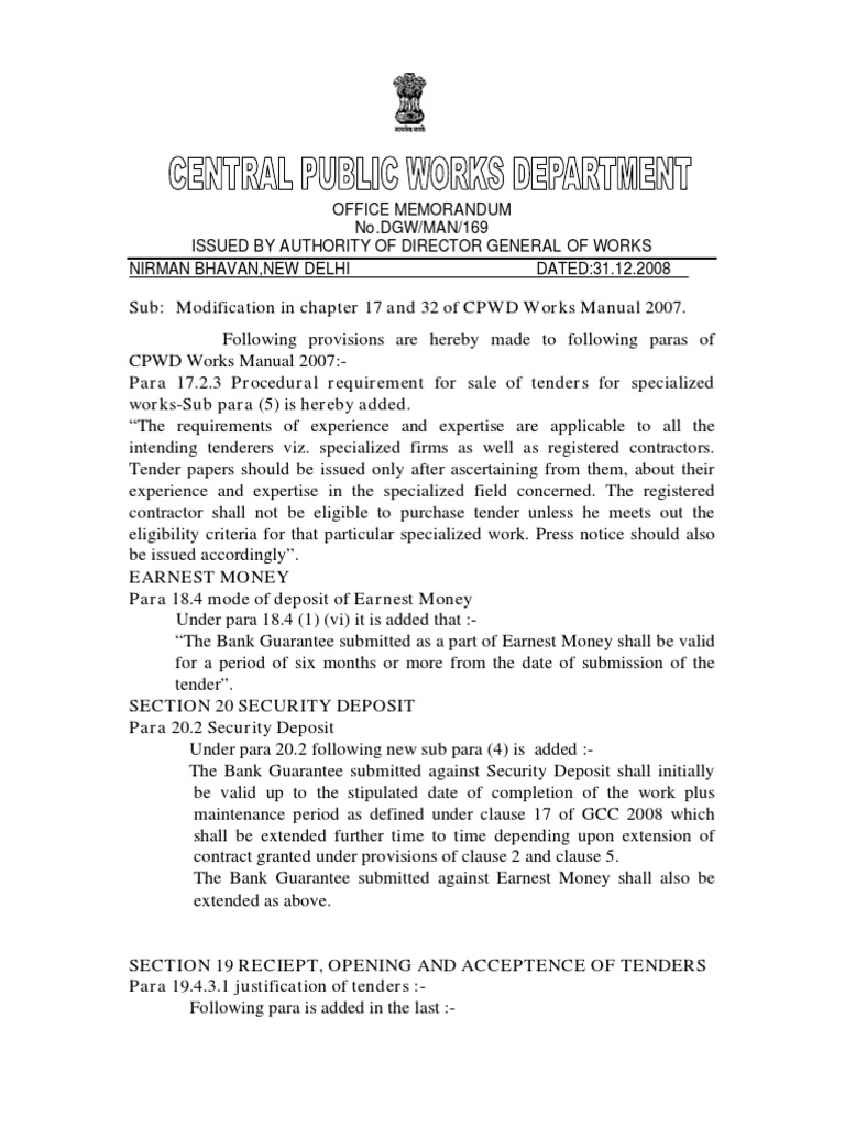 CPWD Works Manual 2007 Modifications | PDF | Private Law | Justice