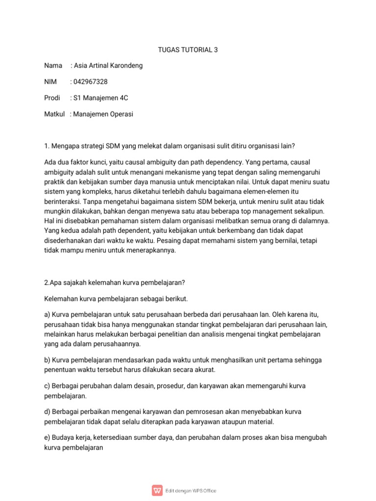 Tugas 3 Manajemen Operasi | PDF