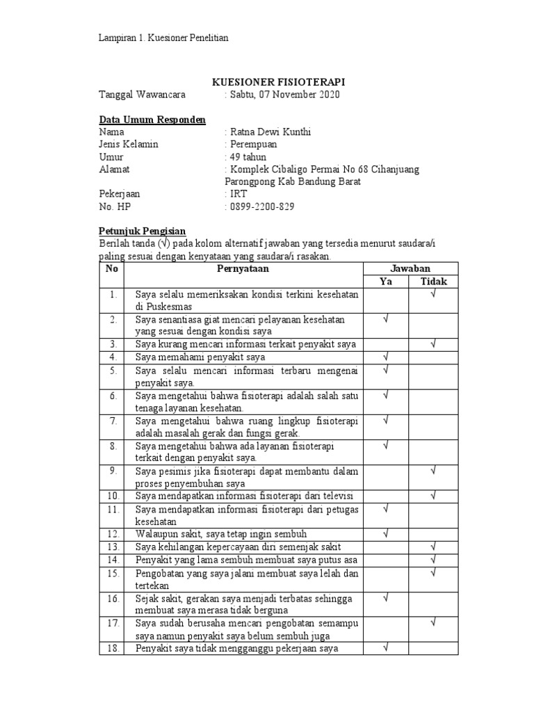 Kuesioner Pengetahuan FT Kel 5 | PDF