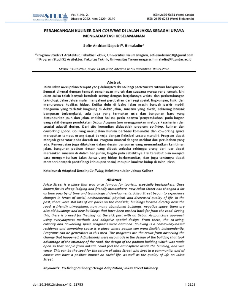 Perancangan Kuliner Dan Coliving Di Jalan Jaksa Se | PDF