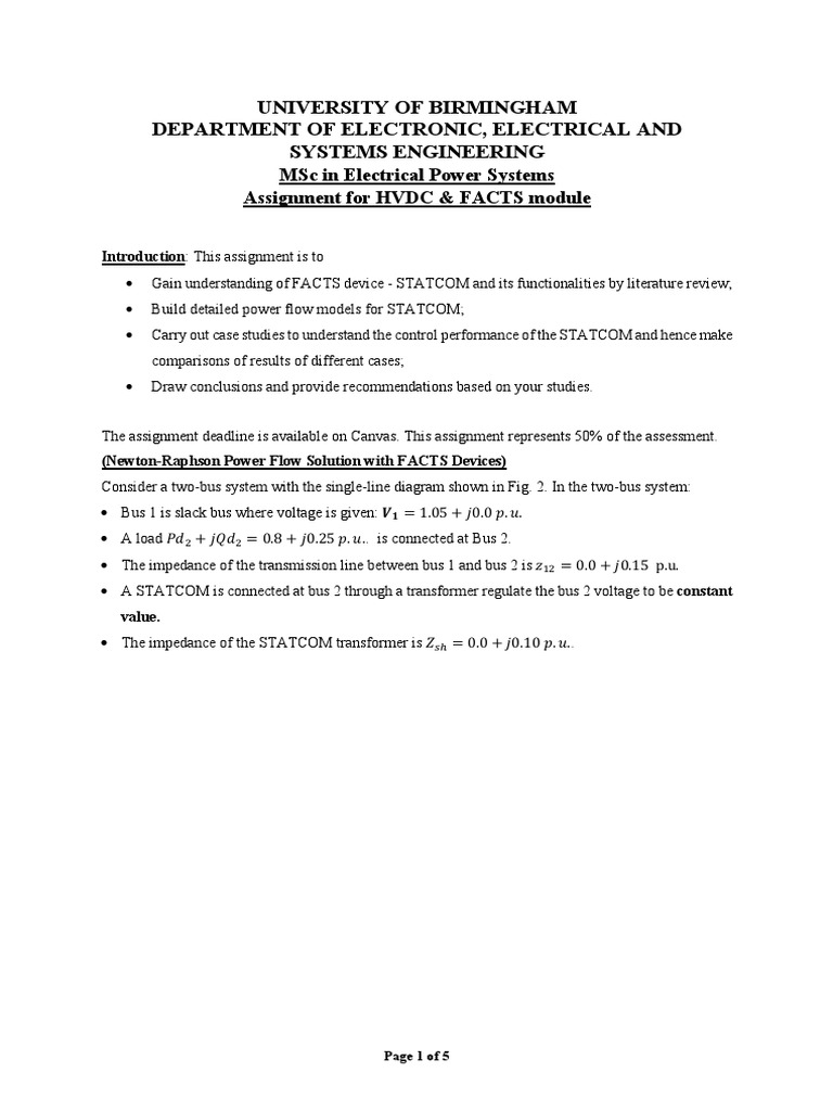 HVDC and FACTS Assignment 2022-2023-1 | PDF | Electrical Engineering | Electricity