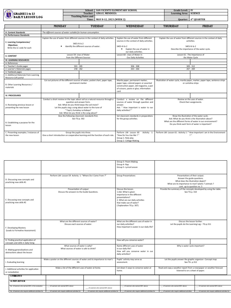 DLL - Science 4 - Q4 - W2 | PDF | Learning | Cognition