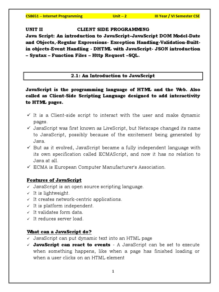 CS8651 - IP - Notes - Unit 2 | Download Free PDF | Document Object ... CS8651 - IP - Notes - Unit 2 | Download Free PDF | Document Object ...