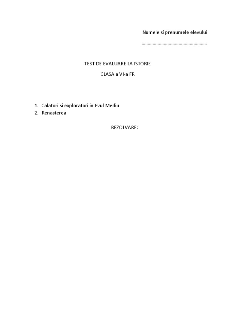 Test ISTORIE - VI FR | PDF